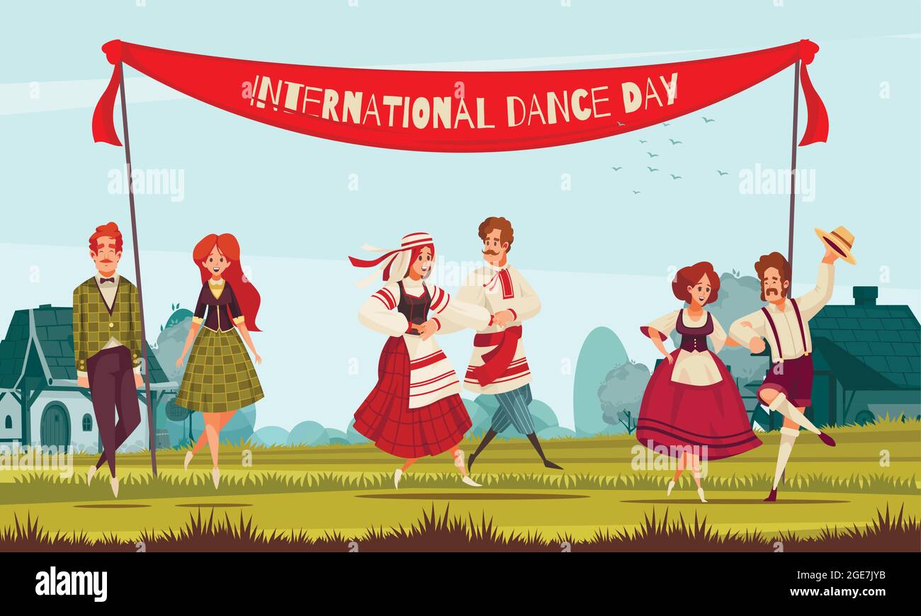 International dance day with group of people in various national ...