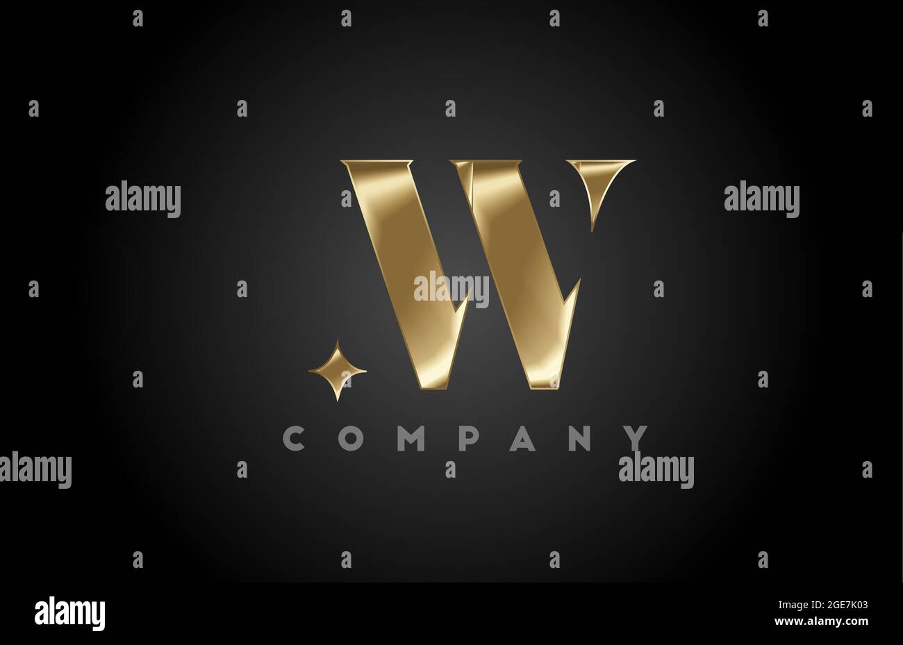 W gold metal alphabet letter icon logo template. Company and business ...