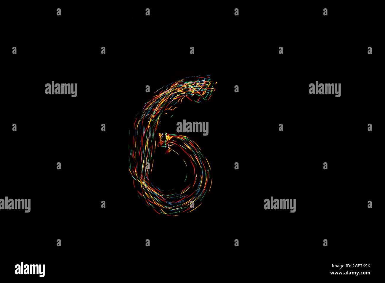 Number 6, long exposure photo of colorful lights. Light painting ...