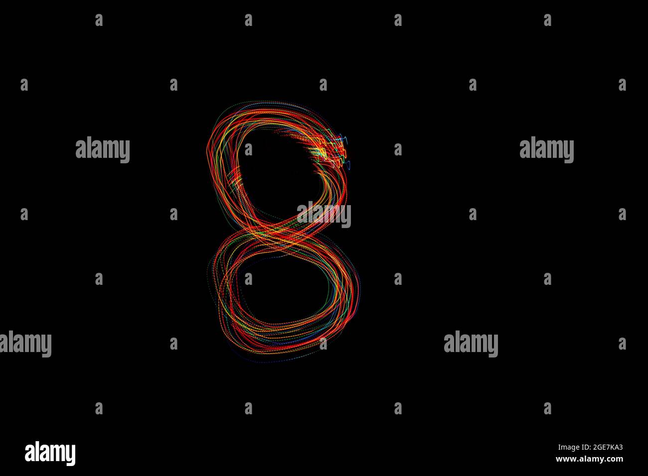 Number 8, long exposure photo of colorful lights. Light painting ...