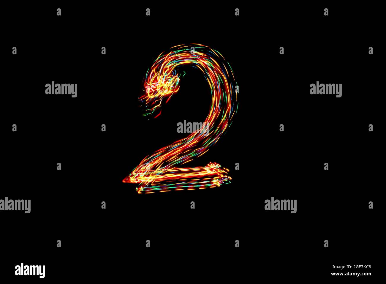 Number 2, long exposure photo of colorful lights, light painting ...