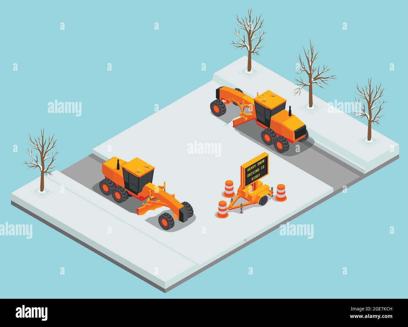 Snow cleaning removal machinery isometric composition with view of ...