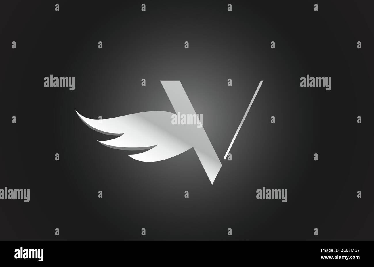 black and white V wing alphabet letter logo icon. Creative design for ...