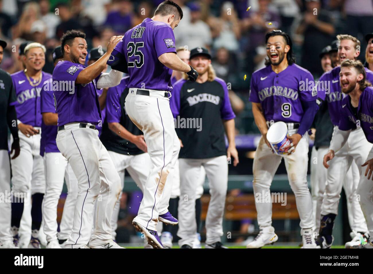 Colorado Rockies first basemen C.J. Cron (25) hits a walk off home run ...