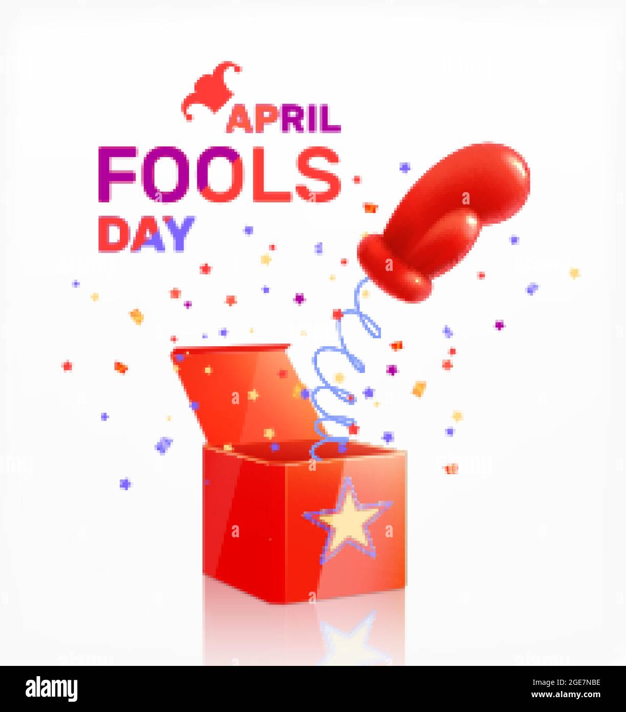 Fools day april realistic composition with boxing glove jumping out of ...