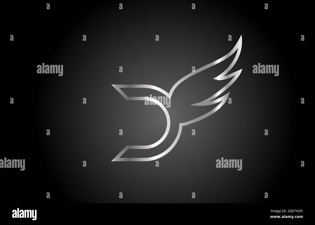 black grey D alphabet letter logo icon with line design. Creative wing ...