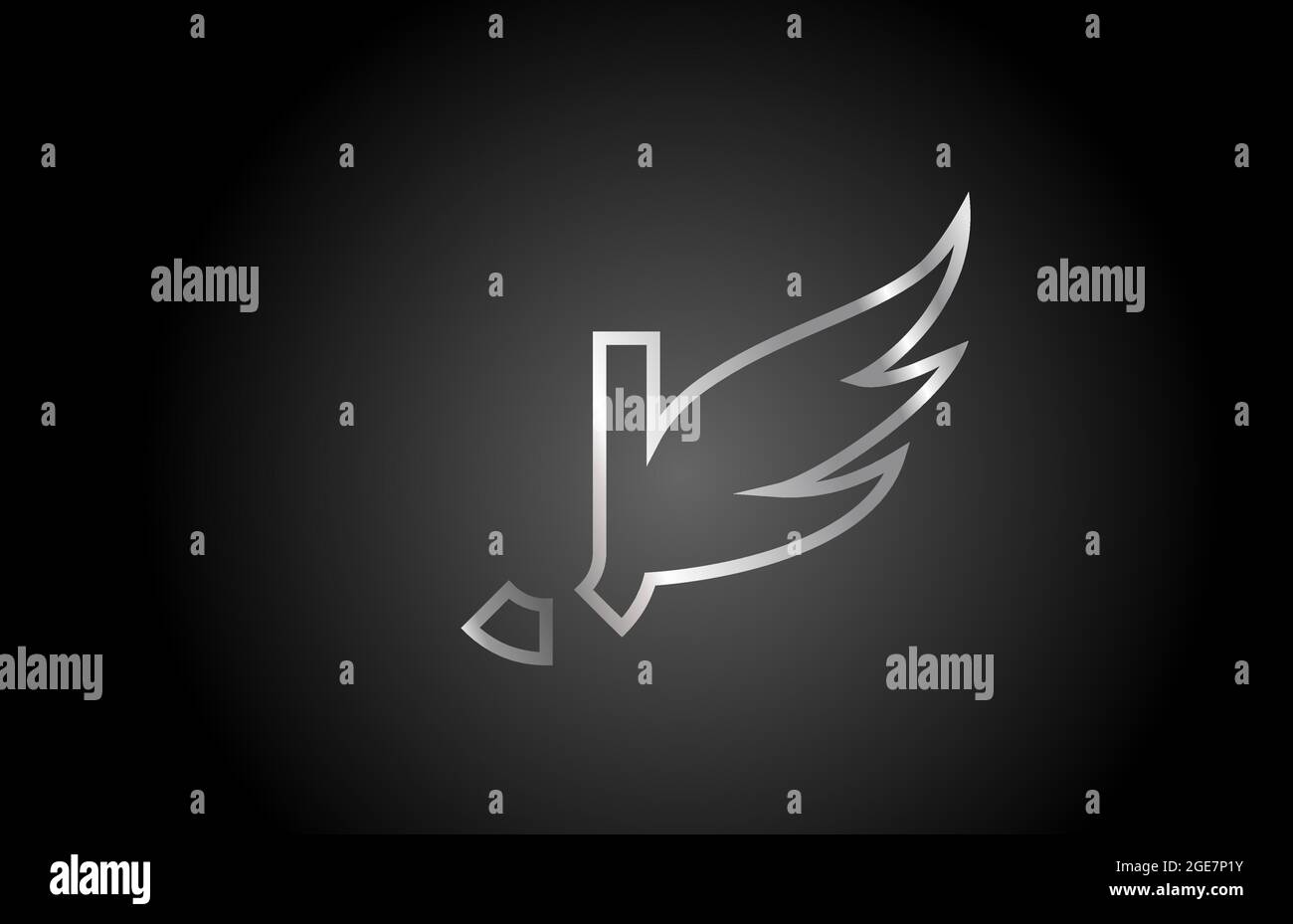 black grey J alphabet letter logo icon with line design. Creative wing ...