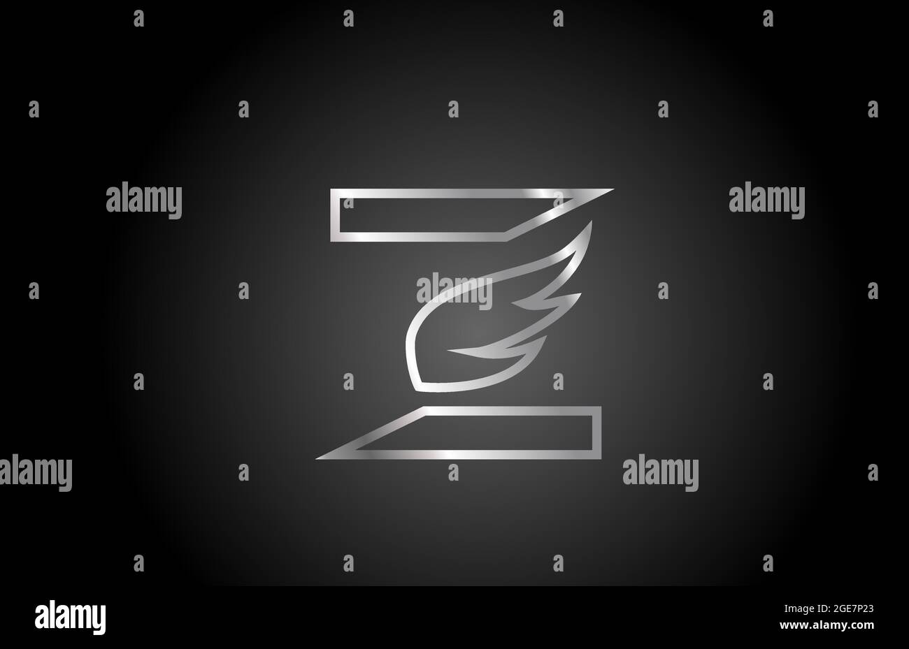 black grey Z alphabet letter logo icon with line design. Creative wing ...