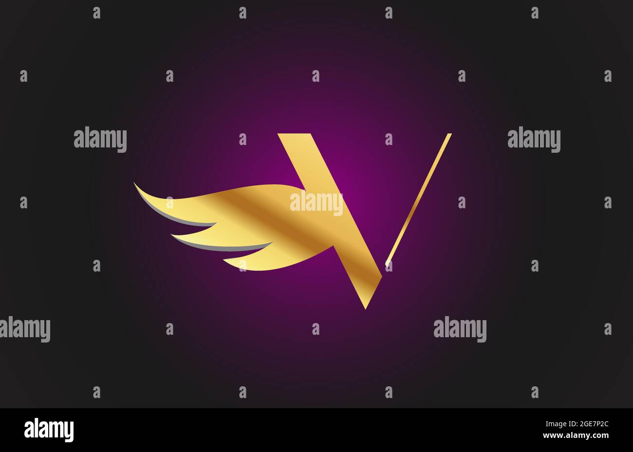 gold golden V wing alphabet letter logo icon. Creative design template ...