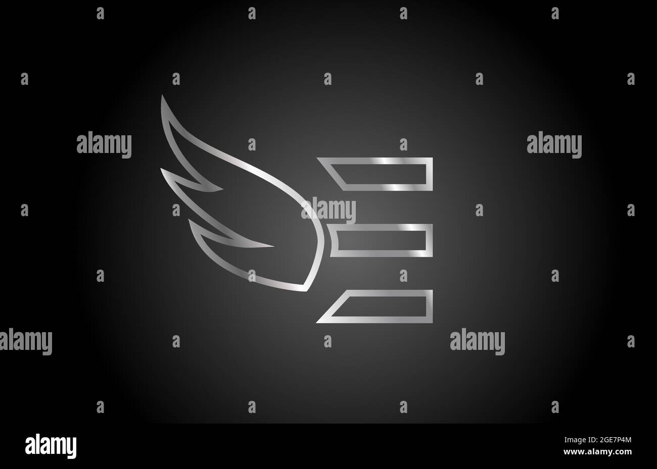 black grey E alphabet letter logo icon with line design. Creative wing ...