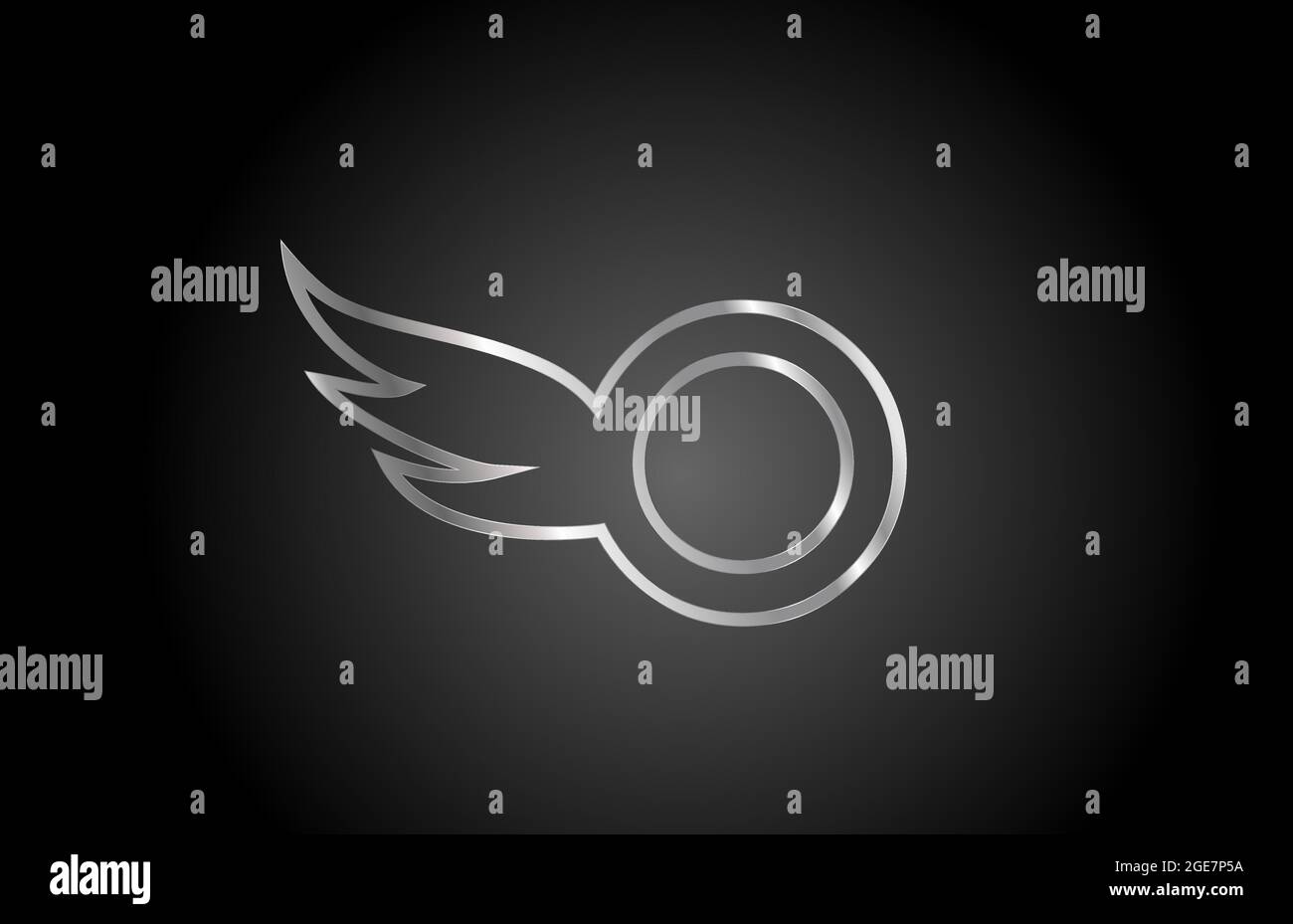 black grey O alphabet letter logo icon with line design. Creative wing ...