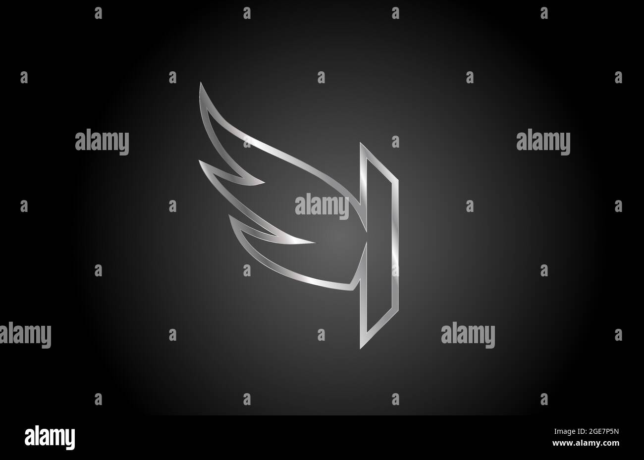 black grey I alphabet letter logo icon with line design. Creative wing ...