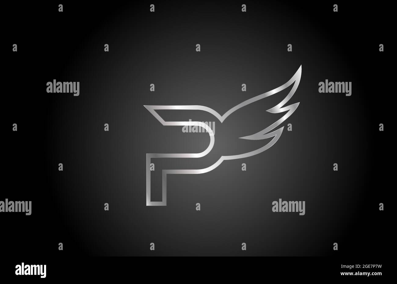 black grey P alphabet letter logo icon with line design. Creative wing ...