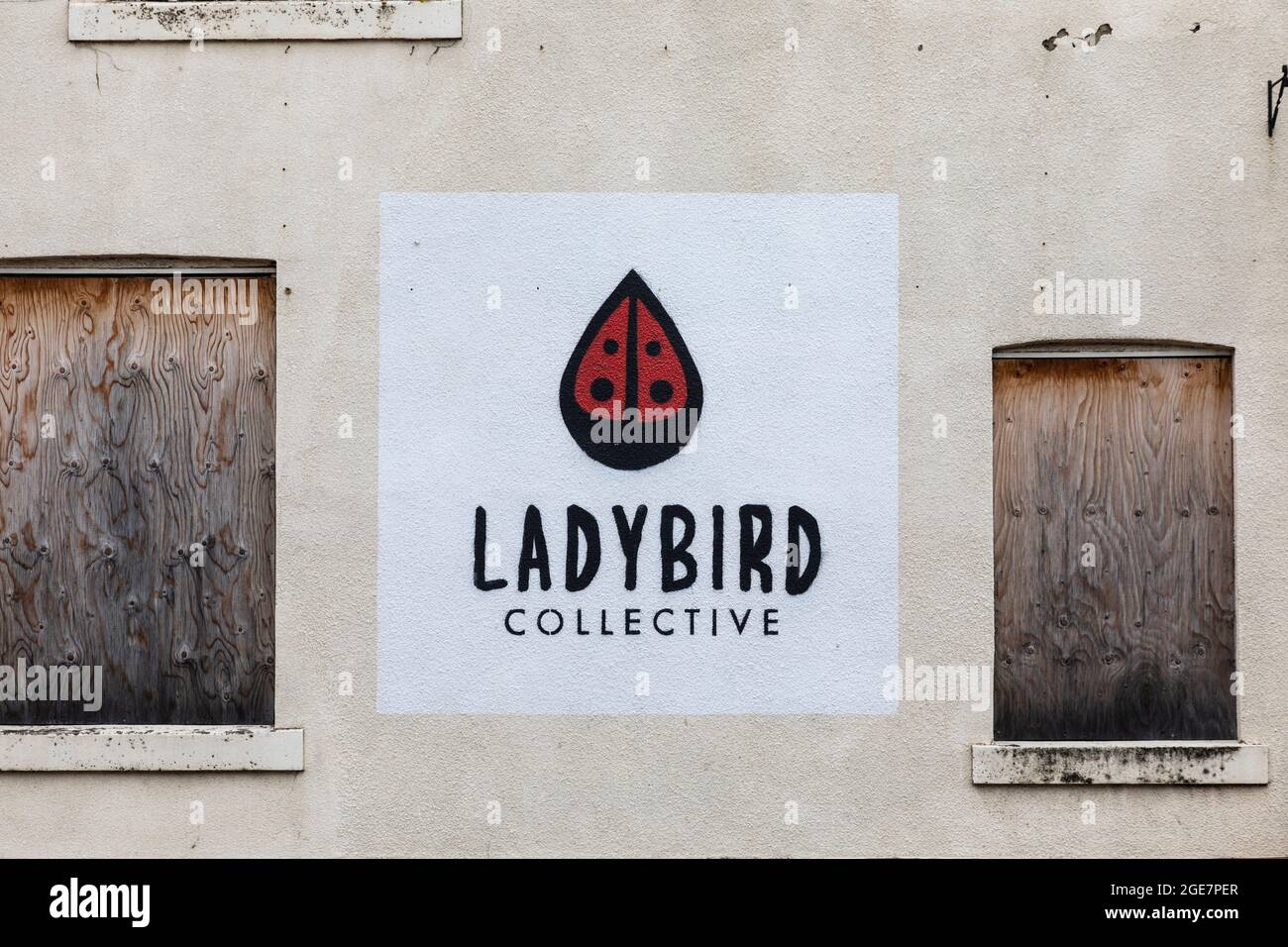 Wall mural of the Ladybird collective in Loughborough Stock Photo - Alamy