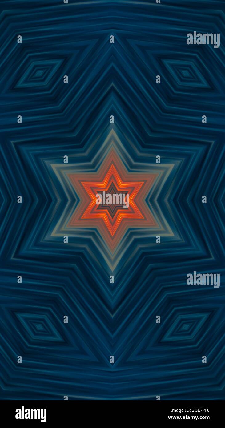 2D illustration of a bright orange star surrounded by blue details ...