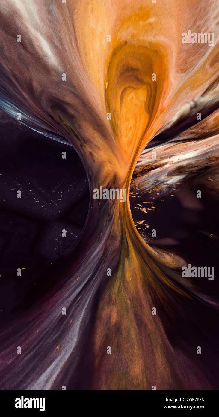 2D abstract illustration of a planet dragging down in outer space Stock ...