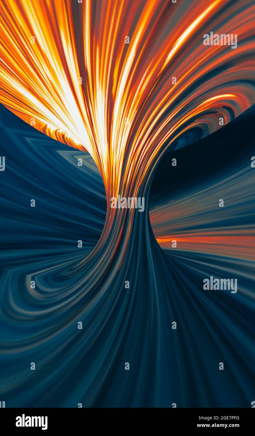 2D illustration of a blue and orange abstract glowing tornado pattern ...