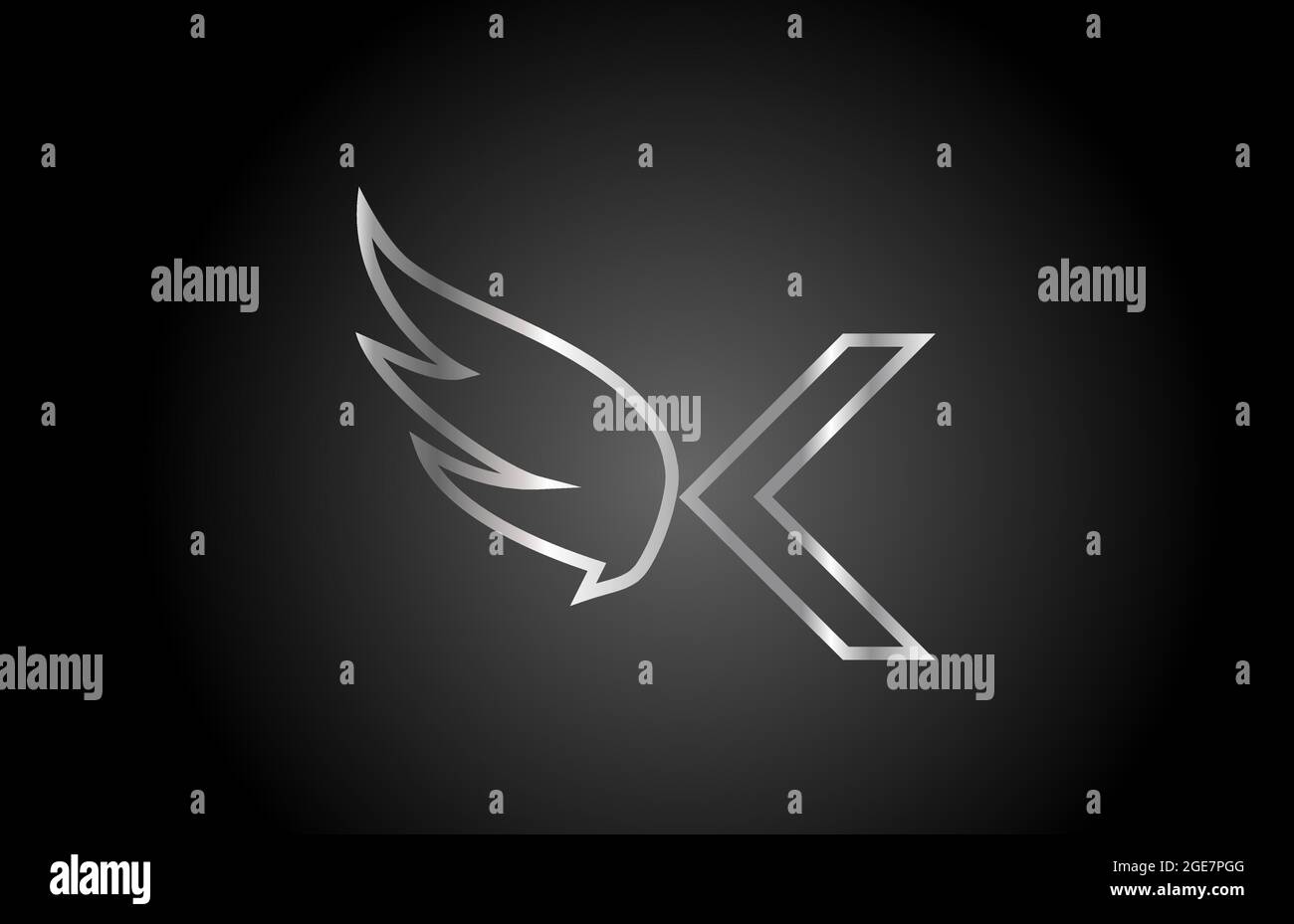 black grey K alphabet letter logo icon with line design. Creative wing ...
