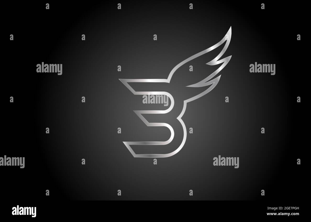 black grey B alphabet letter logo icon with line design. Creative wing ...