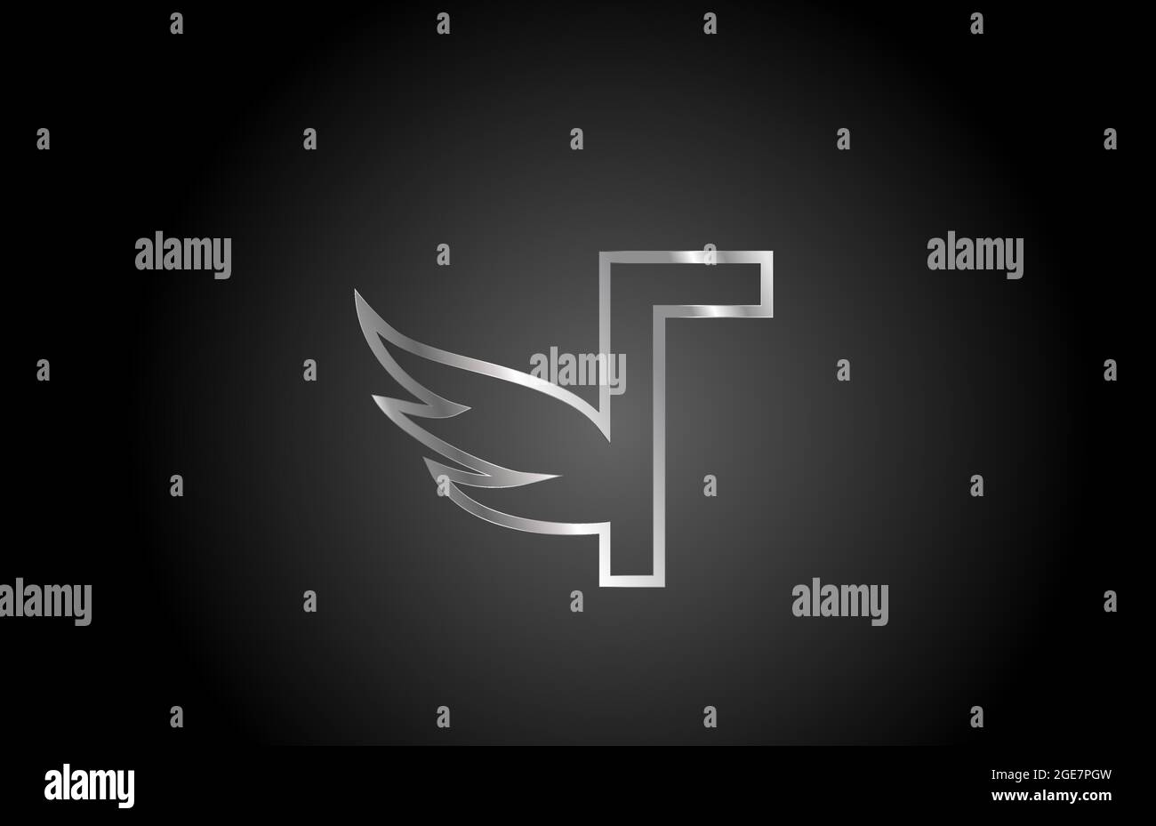black grey T alphabet letter logo icon with line design. Creative wing ...