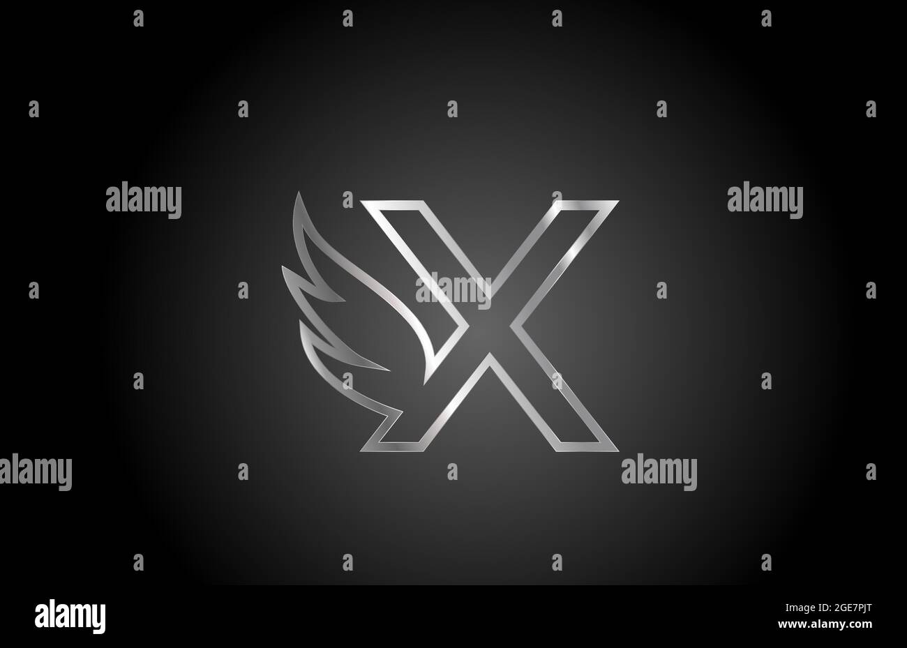 black grey X alphabet letter logo icon with line design. Creative wing ...