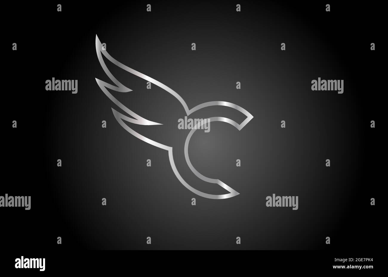 black grey C alphabet letter logo icon with line design. Creative wing ...