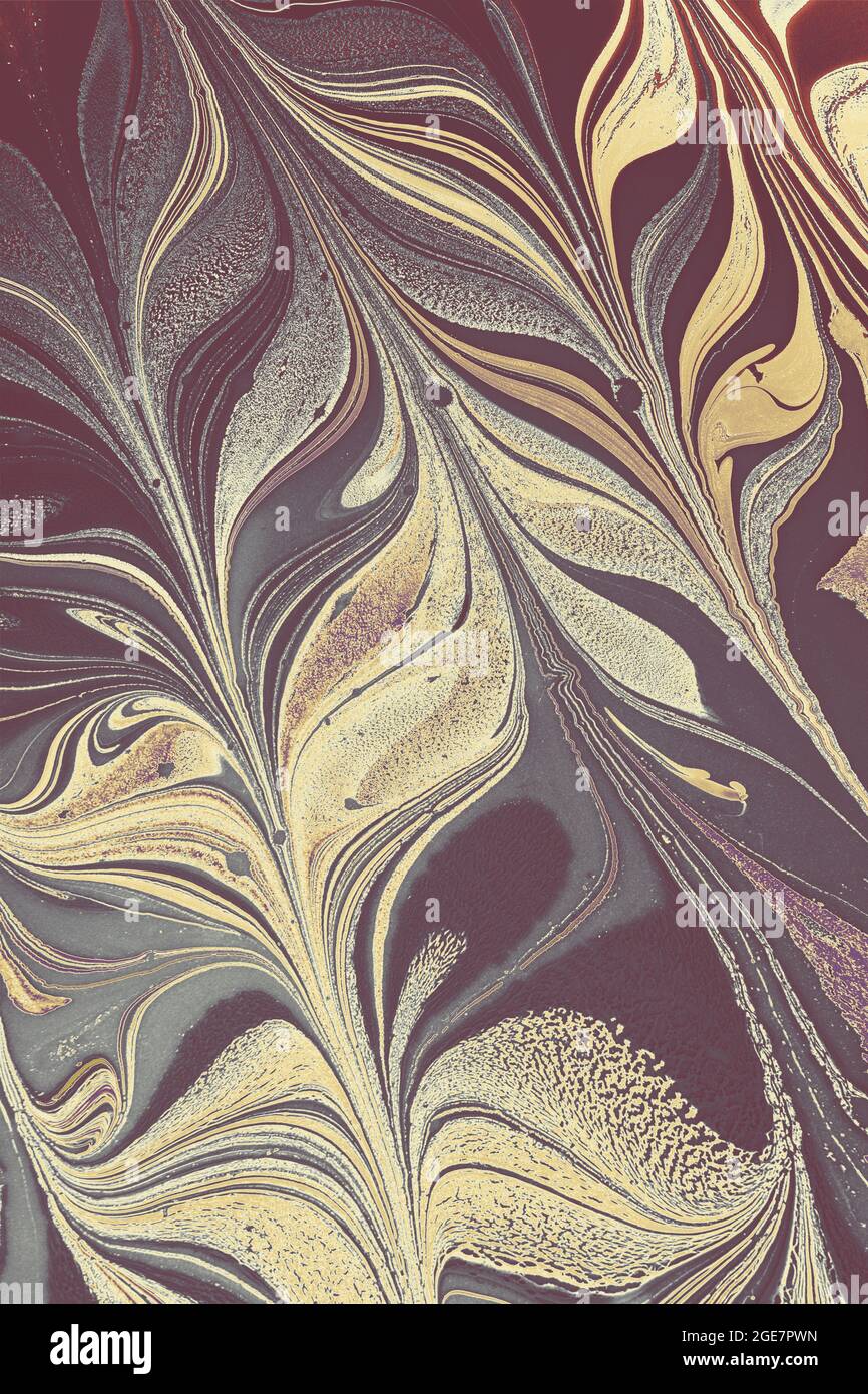 Abstract marbling background with leaves design Stock Photo - Alamy