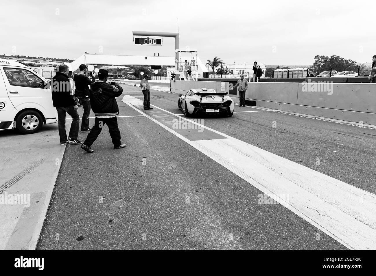 JOHANNESBURG, SOUTH AFRICA - Jan 06, 2021: A grayscale of a McLaren at ...