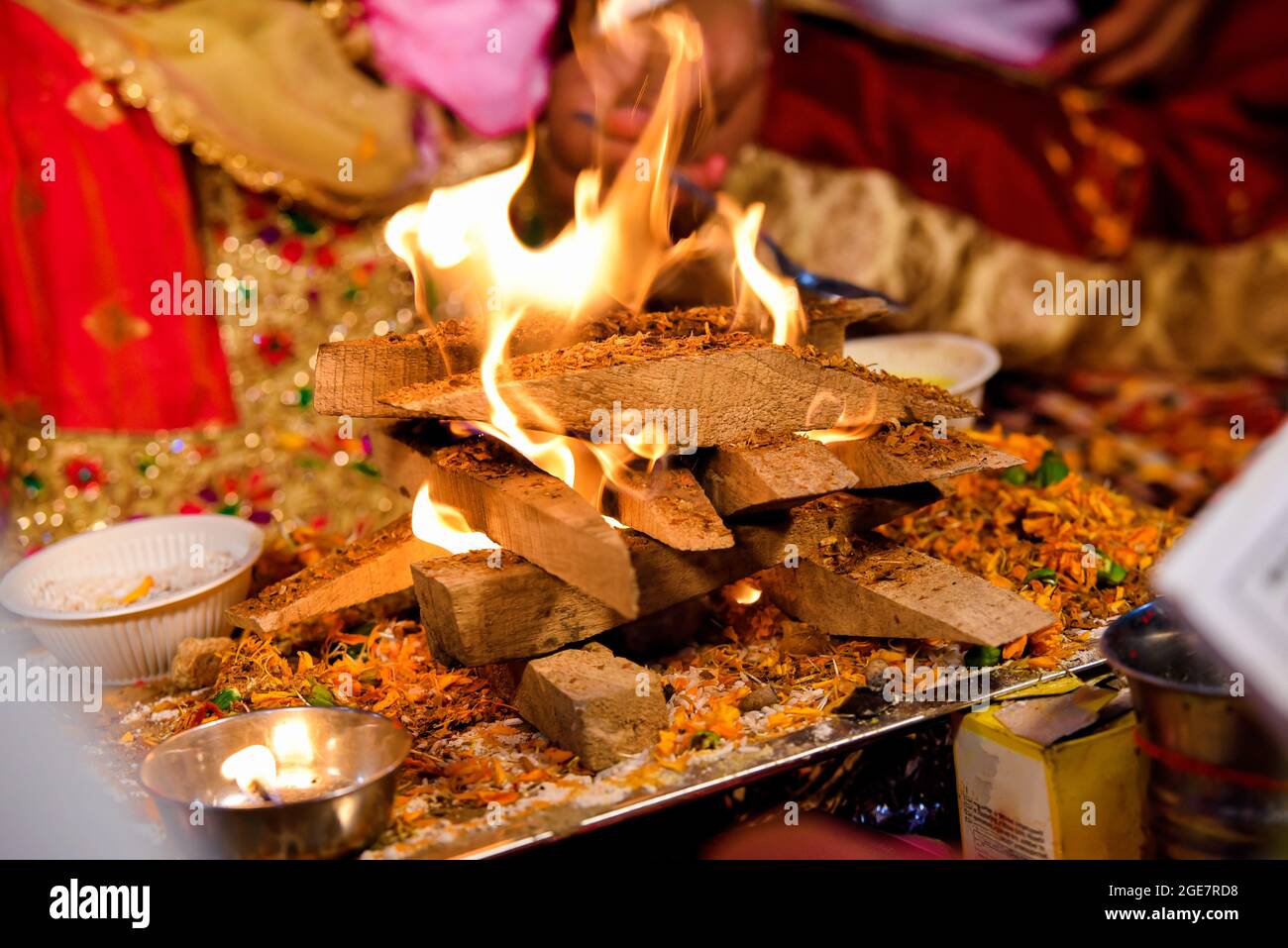 Sacred fire for Puja . Selective focus is used Stock Photo - Alamy