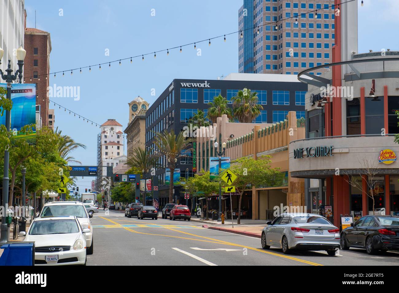Long Beach historic buildings on Pine Avenue near Broadway in downtown ...