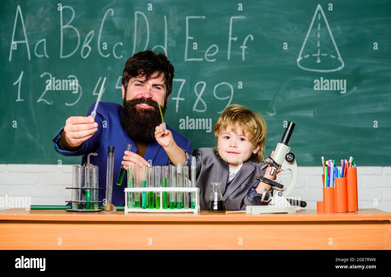 School lesson. Chemical experiment. Difficult focus and complete school tasks. Perseverance pays ...