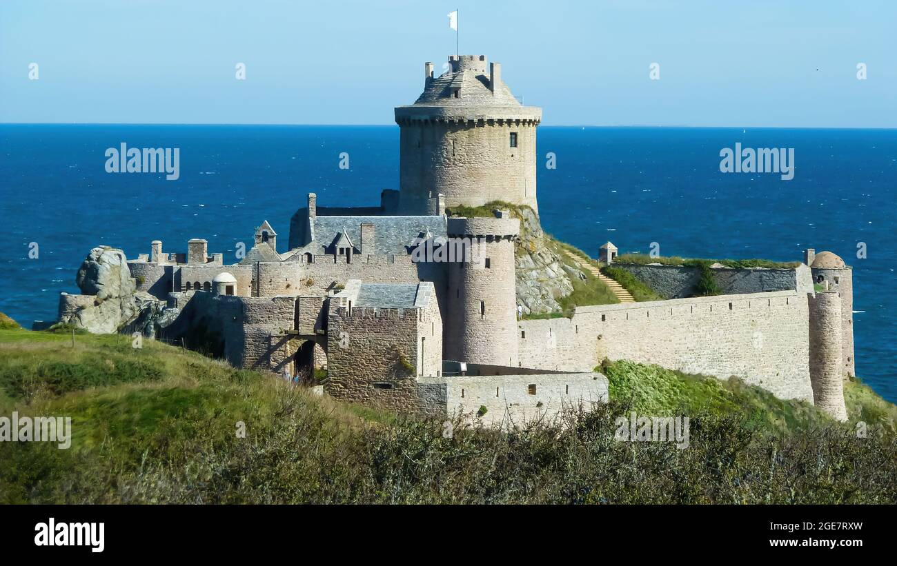 View on medieval sandstone castle from 13th century on cliff at ...