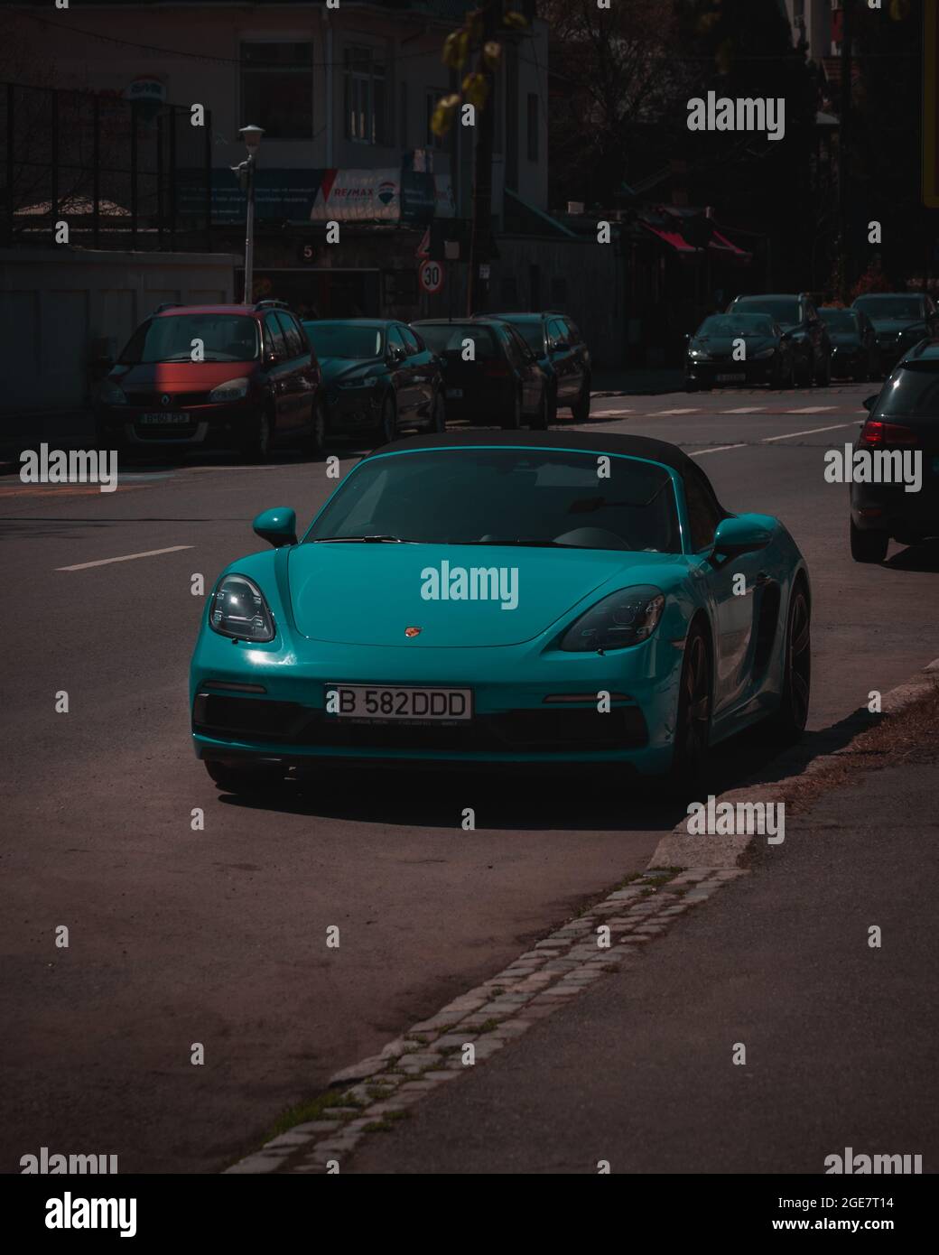 BUCHAREST, ROMANIA - Apr 11, 2021: A Porsche car spotted on the streets ...