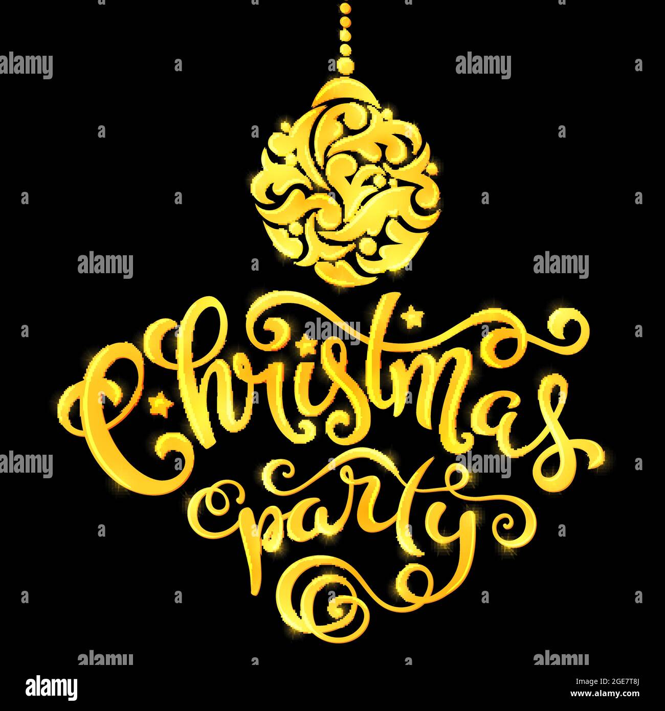 Merry Christmas party poster with hand-drawn lettering, vector ...