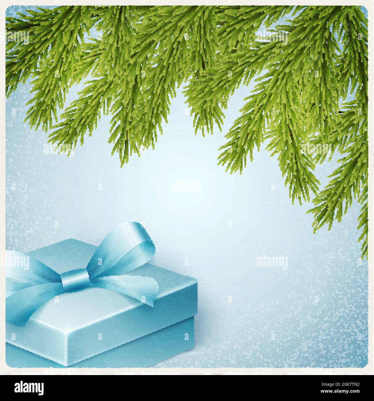 Realistic christmas background with fir tree fnd gift box, vector ...