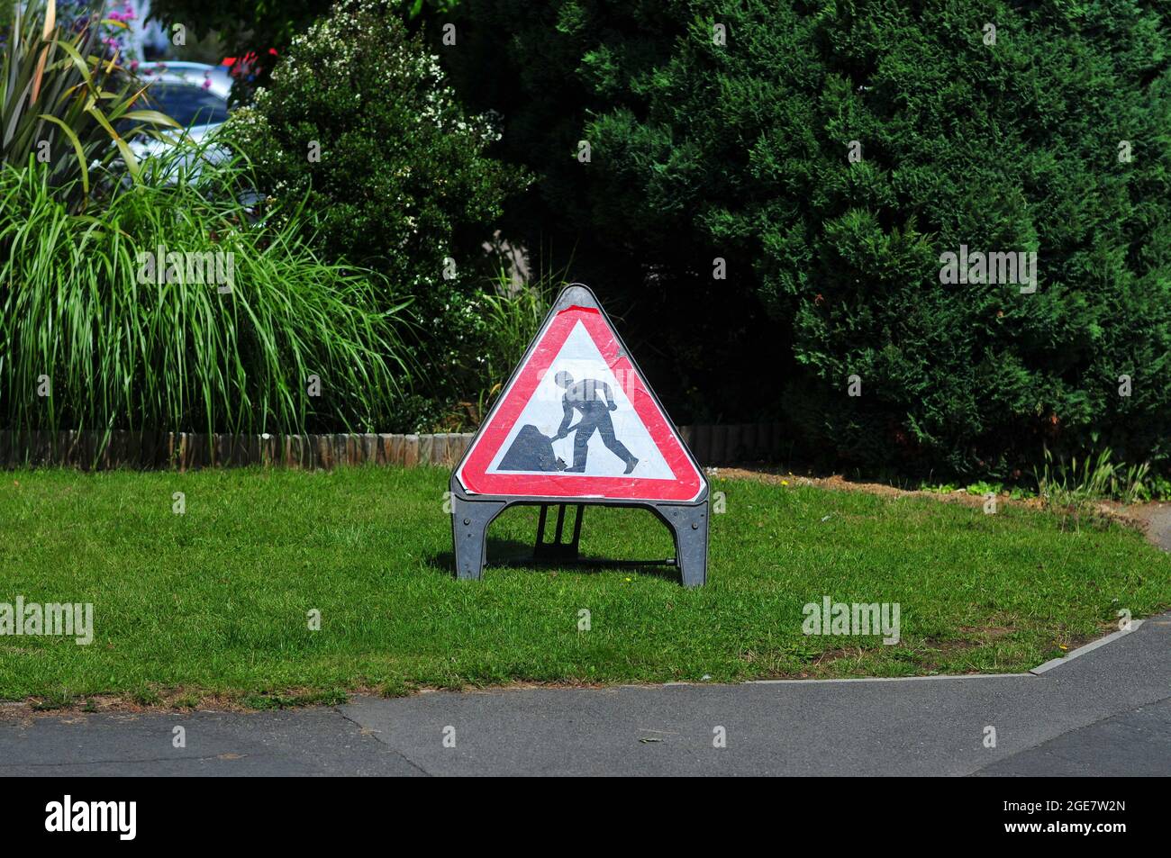 Work in road traffic signs in England UK Stock Photo - Alamy