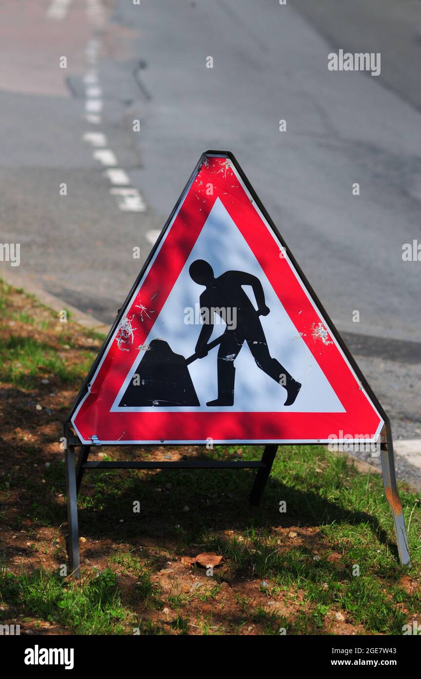 Work in road traffic signs in England UK Stock Photo - Alamy