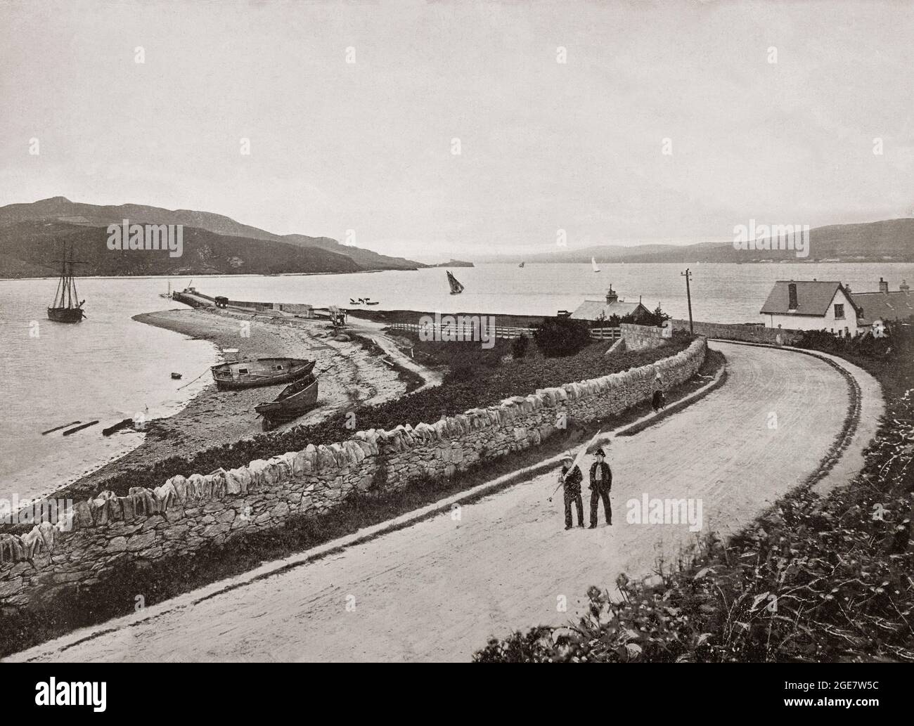 A late 19th century view of the pier at Fahan on the edge of Lough ...