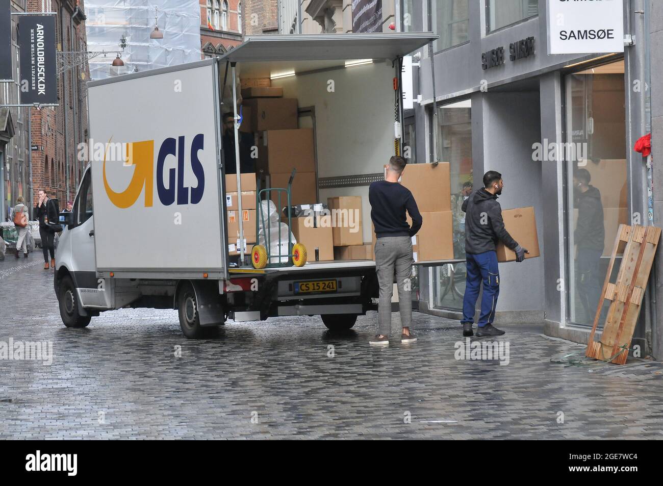 Copenhagen, Denmark., 17 .August 2021,/GLS delivery van delivery good ...