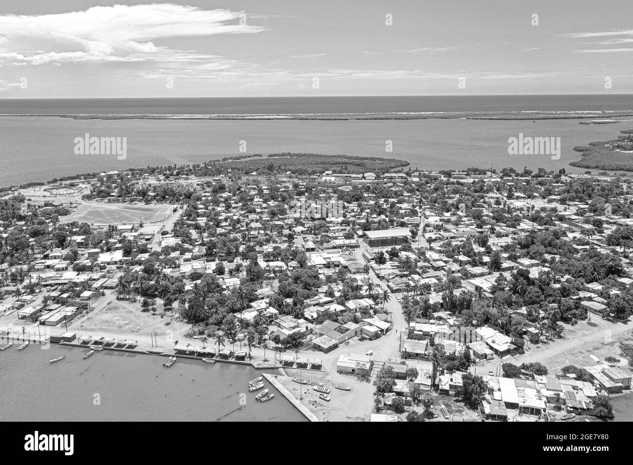 Aerial view of the Yavaros community in the municipality of Huatabampo ...