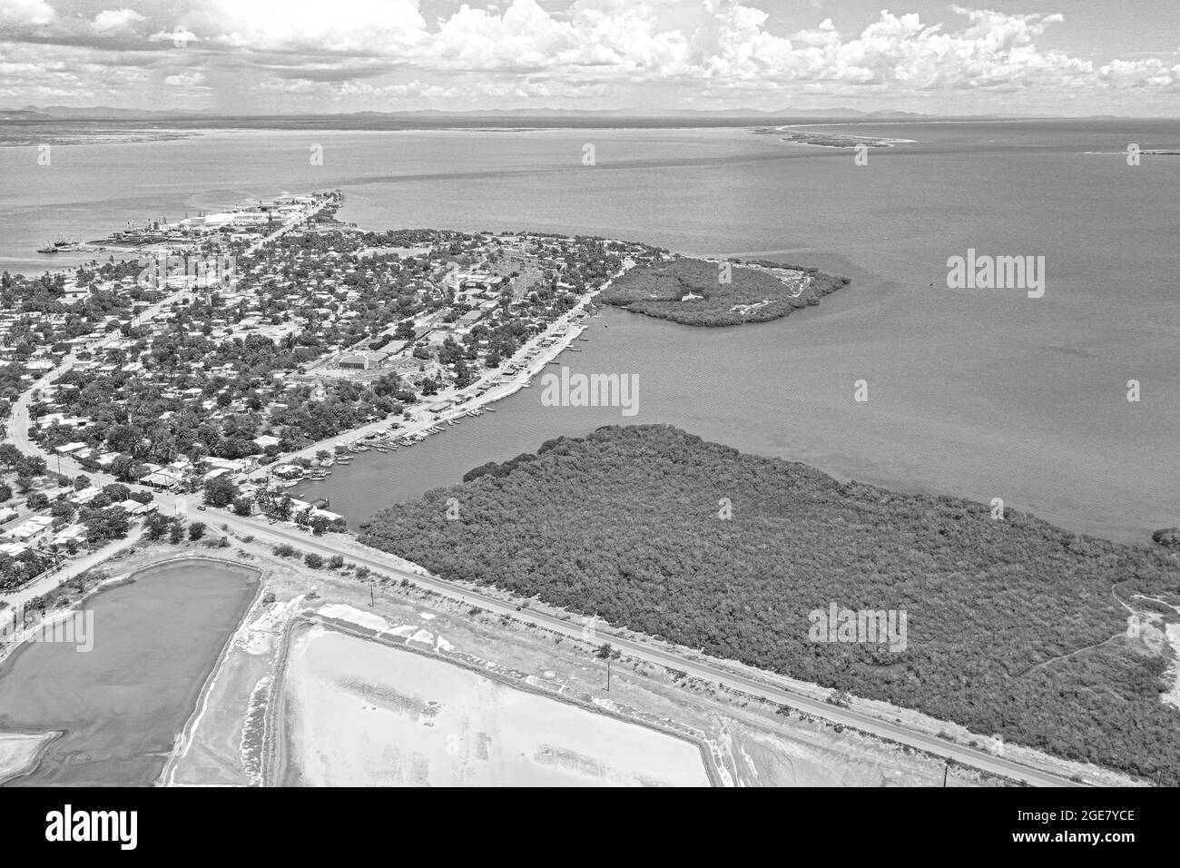 Aerial view of the Yavaros community in the municipality of Huatabampo ...