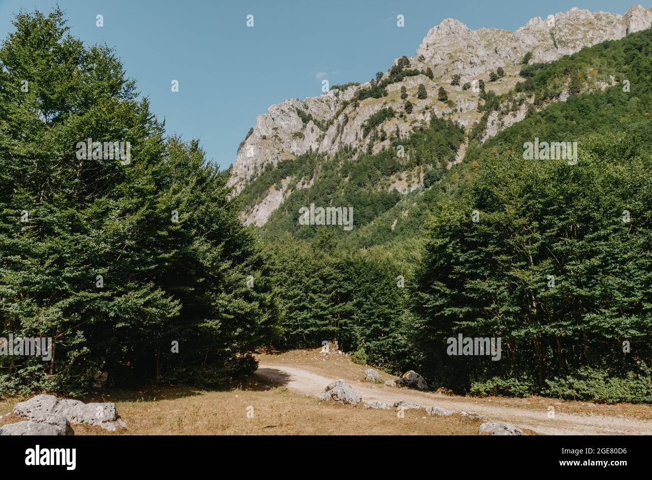 A view of the accursed mountains in the Grebaje Valley. Prokletije ...
