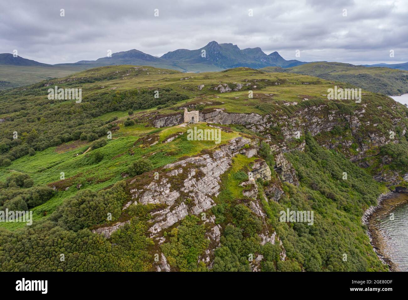 Aerial view of Castle Varrich. In the far north of the Scottish ...