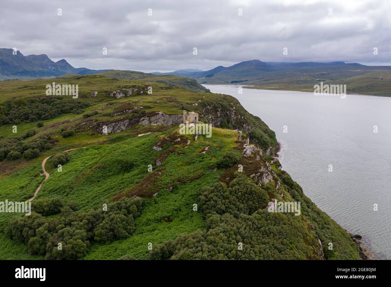 Aerial view of Castle Varrich. In the far north of the Scottish ...