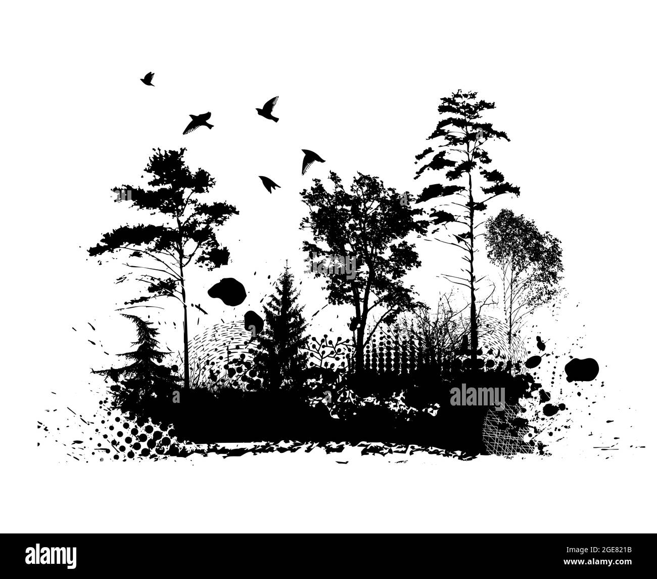 Abstraction nature. Trees and birds. Enviroment protection. Vector ...