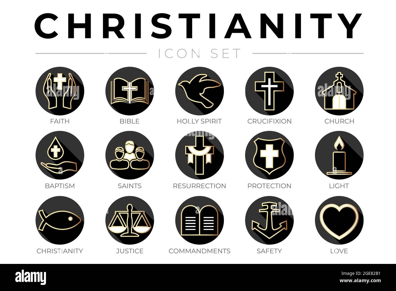 Elegant Black Christianity Icon Set with Faith, Bible, Crucifixion ...