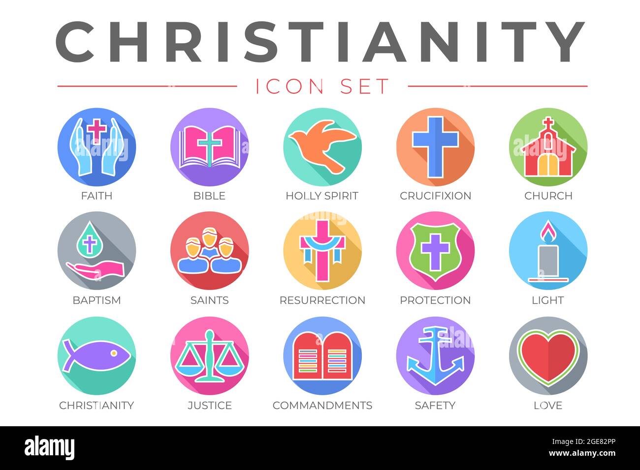 Youthful Christianity Icon Set with Faith, Bible, Crucifixion , Baptism ...