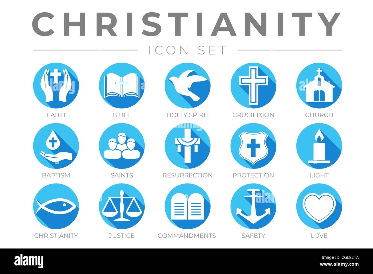 Blue Christianity Icon Set with Faith, Bible, Crucifixion , Baptism ...
