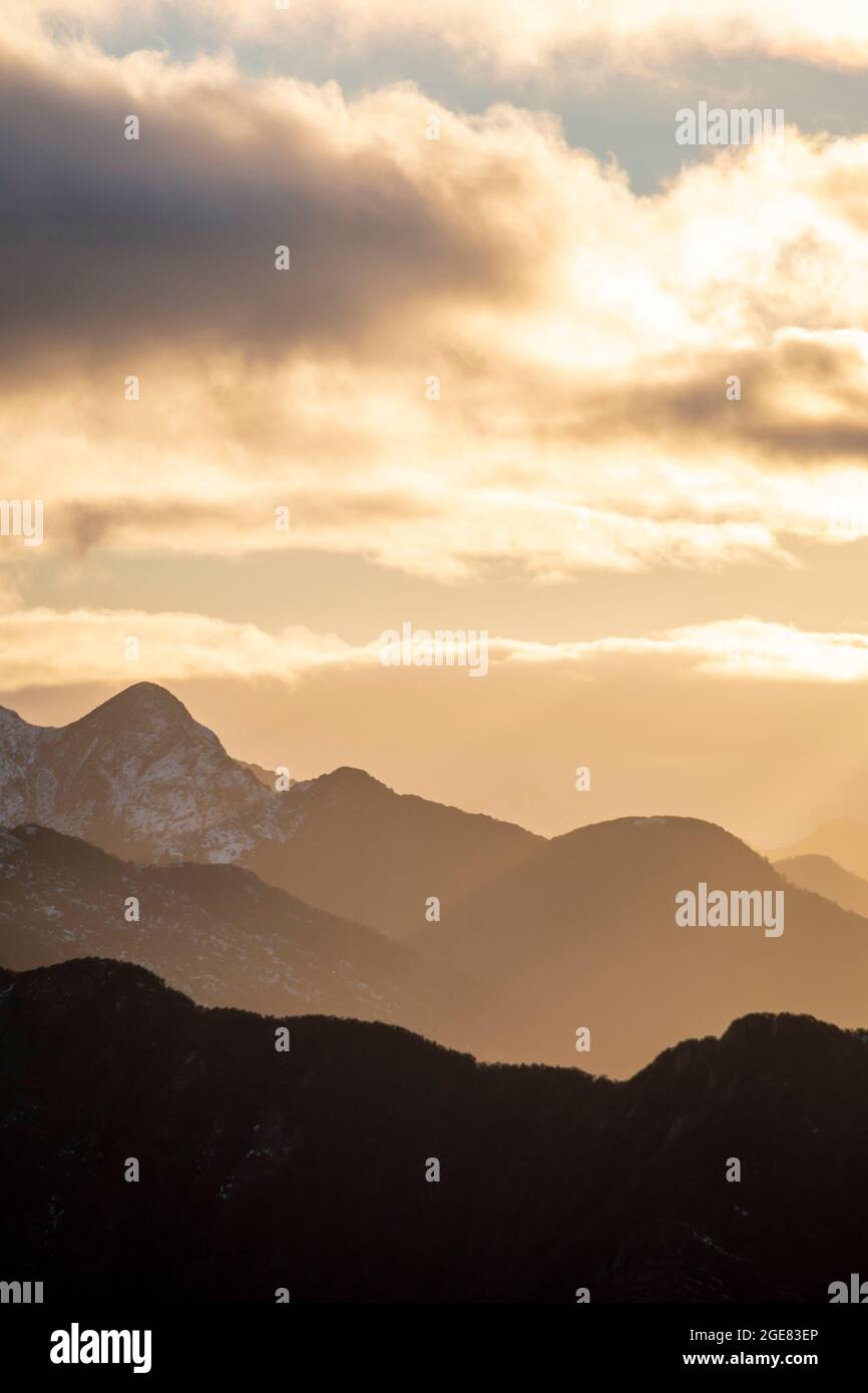 Misty hills at dawn, near Moonlight Tops hut, Paparoa Track, (one of NZ ...