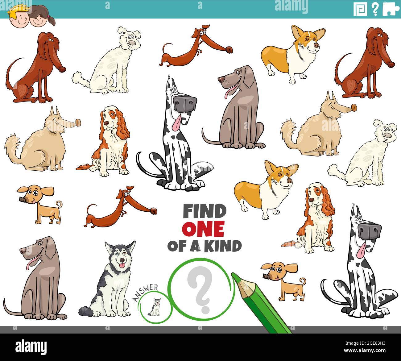 Cartoon illustration of find one of a kind picture educational game ...